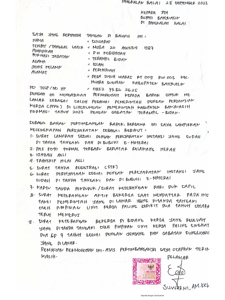 Surat Lamaran Pertama Suwarni Pdf