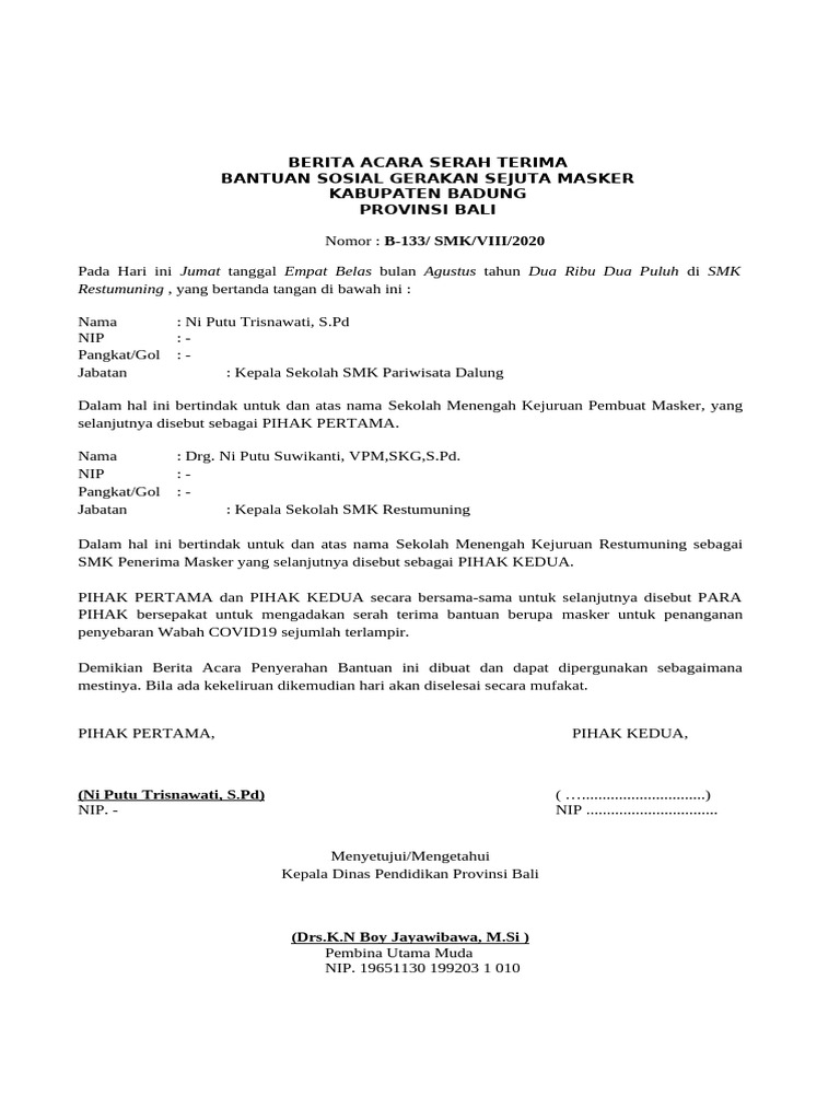 Berita Acara Gerakan Sejuta Masker | PDF Berita Acara Gerakan Sejuta Masker | PDF