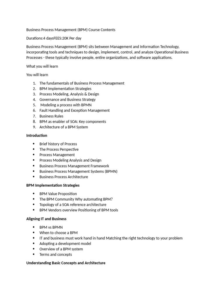 Business Process Management Syllabus | PDF