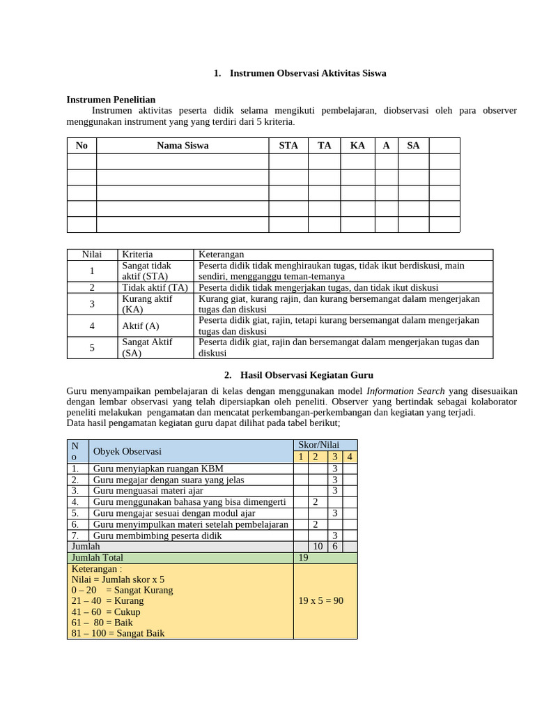 INSTRUMEN PTK LENGKAP | PDF