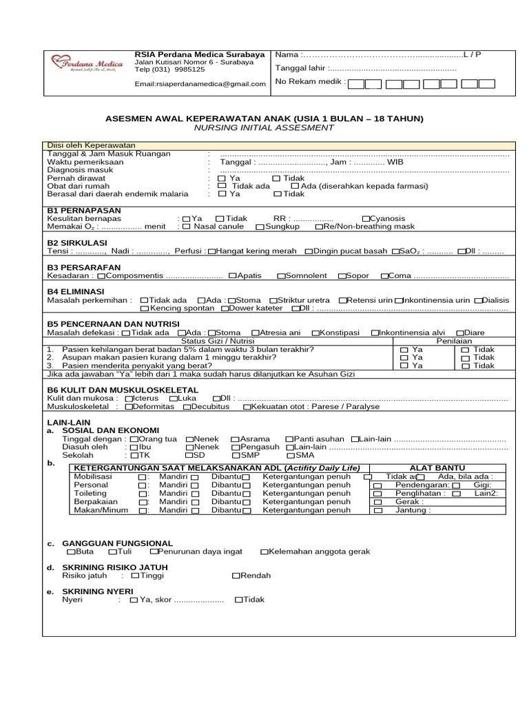 Asesmen Awal Keperawatan Anak (Usia 1 Bulan - 18 Tahun) | PDF