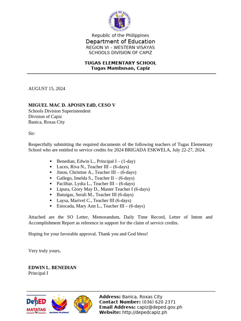 Letter Request - Service Credits Approval Brigada 2024 | PDF | Career ...