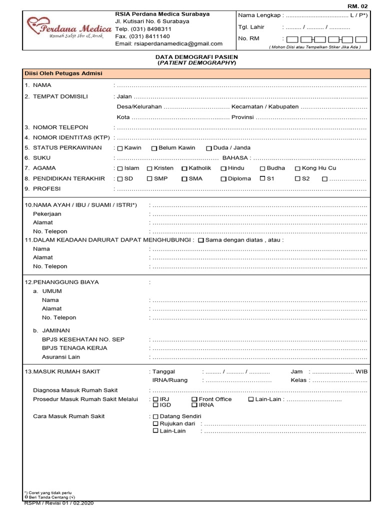 RM 02 Data Demografi Pasien | PDF