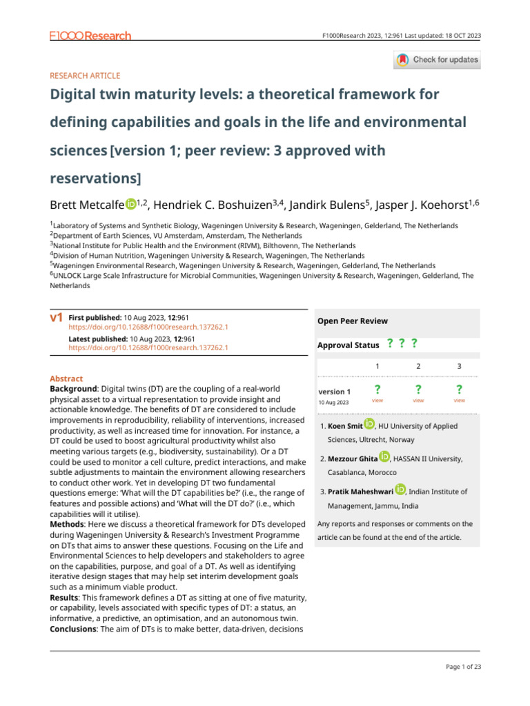 Digital Twin Maturity Levels A Theoretical Framew-Wageningen University ...