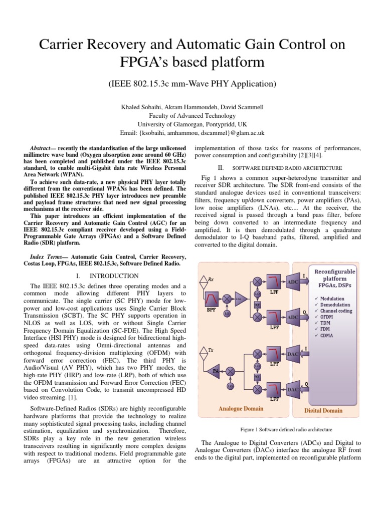 Carrier Recovery and Automatic Gain Control On FPGA's Based Platform (IEEE 802.15.3c Mm-Wave PHY ...
