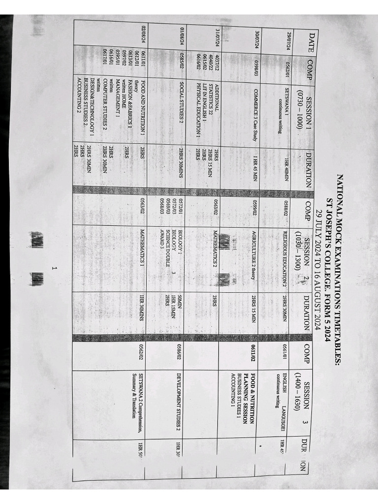 Mock Timetable PDF | PDF