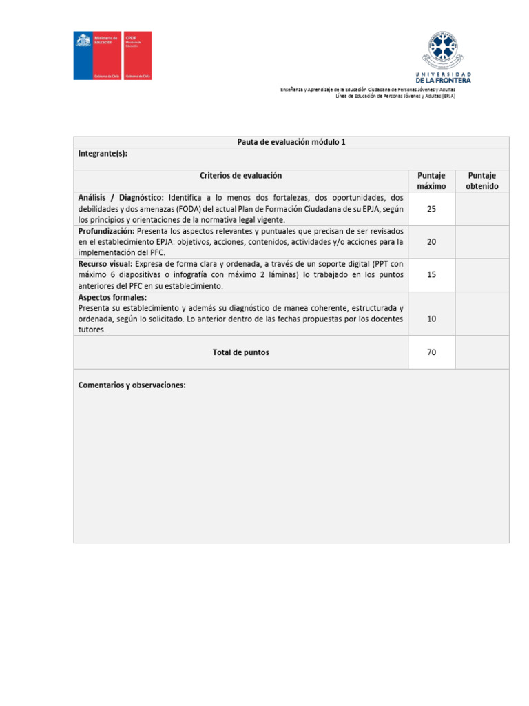 Pauta Evaluación Modulo 1 | PDF