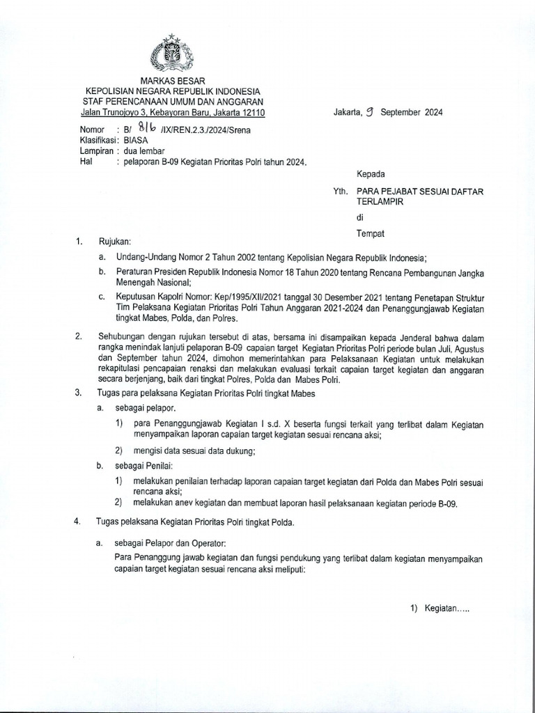 B 816 Pelaporan B-09 KP2 Tahun 2024 - 0001 | PDF