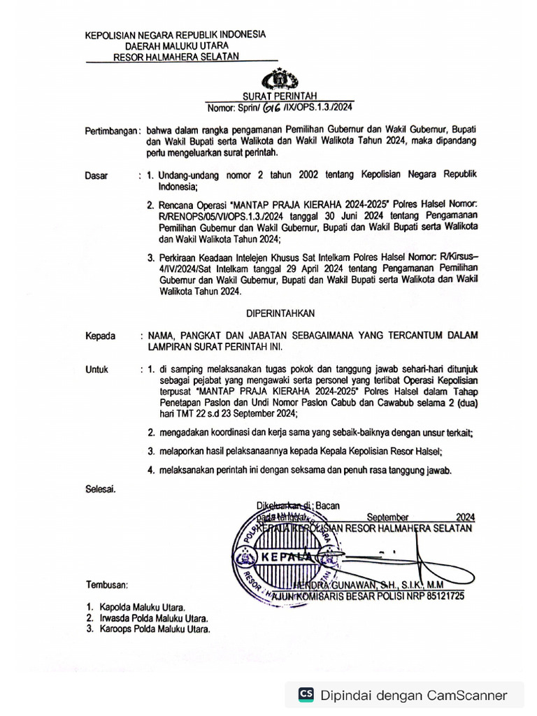 Sprin Omp Tahap Penetapan Paslon Dan Undi Nomor Urut Paslon Omp 2024 | PDF