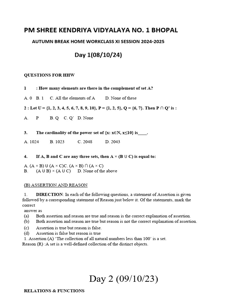 HHW Class 11 Autumn Break 2024.25 | PDF