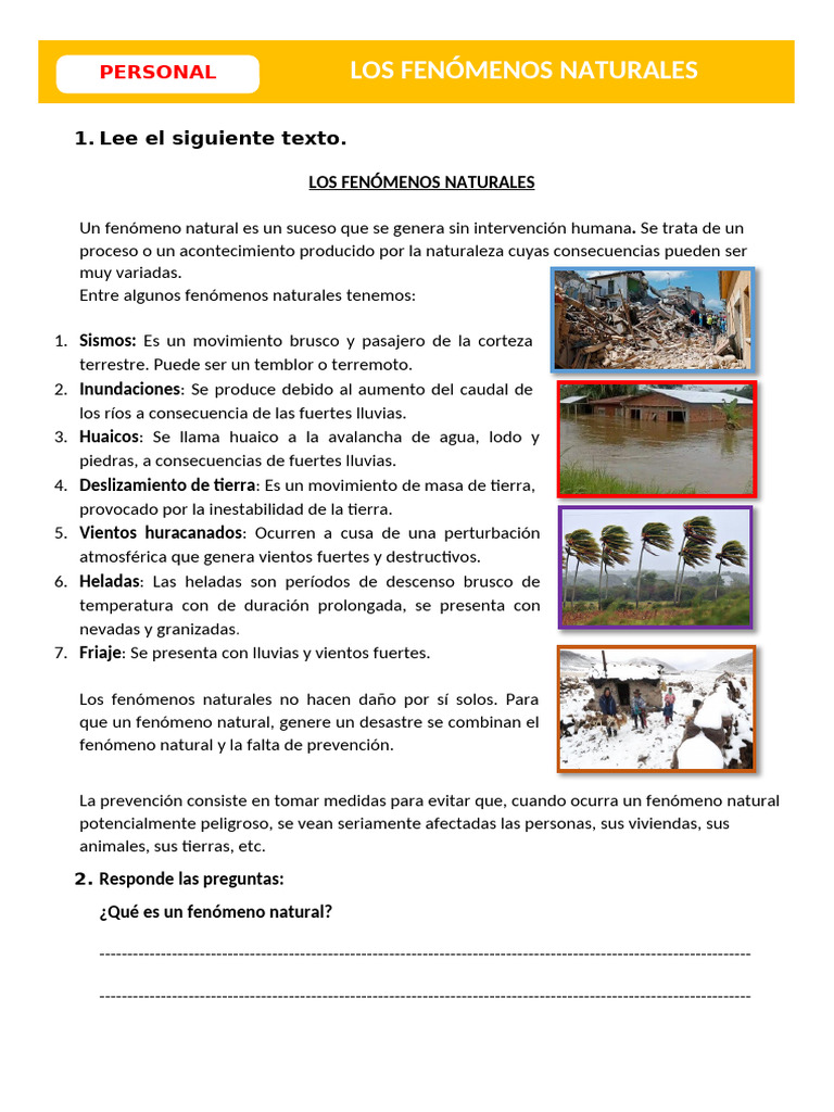 D1 A2 FICHA PS. Conocemos Los Fenómenos Naturales | PDF