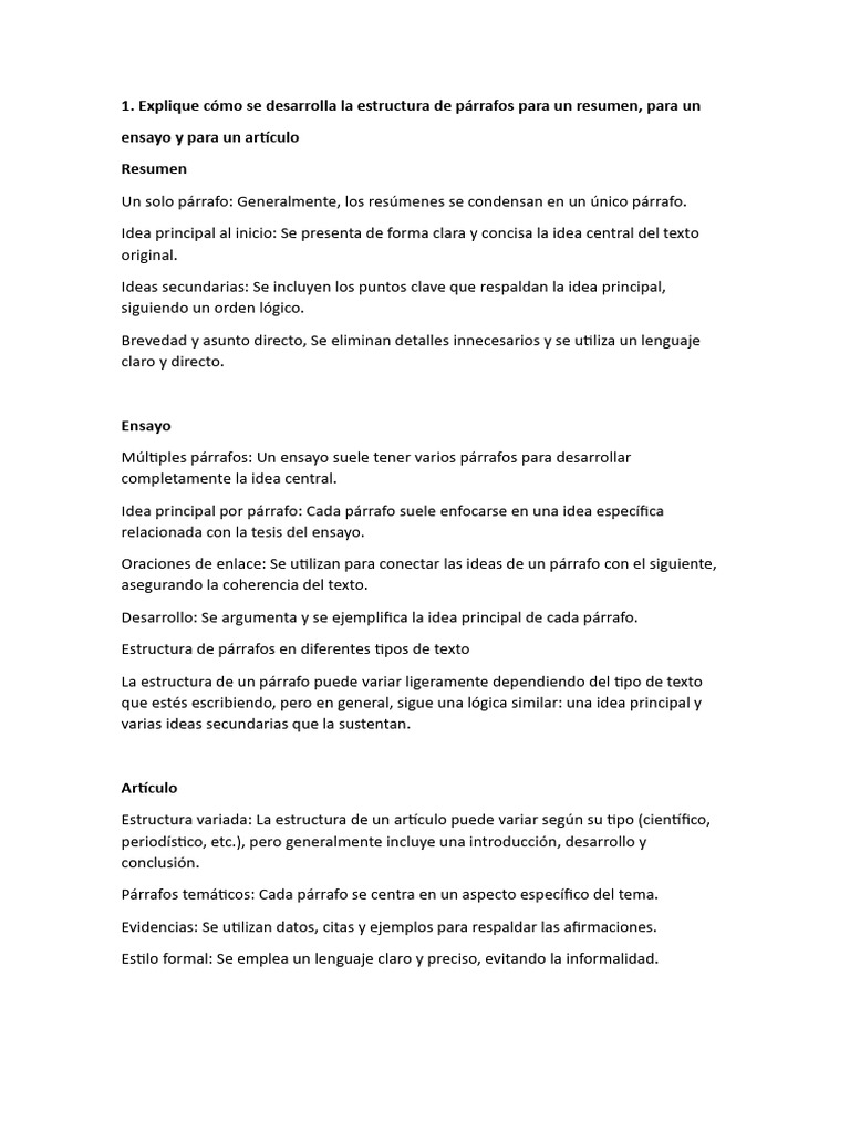 Estructura de Párrafos en Textos Escritos | PDF