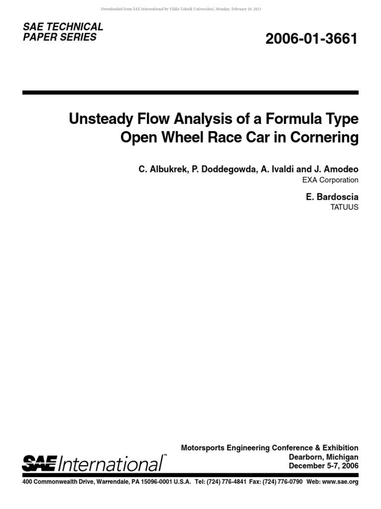 Unsteady Flow Analysis of a Formula Type Open Wheel Race Car in Cornering | PDF
