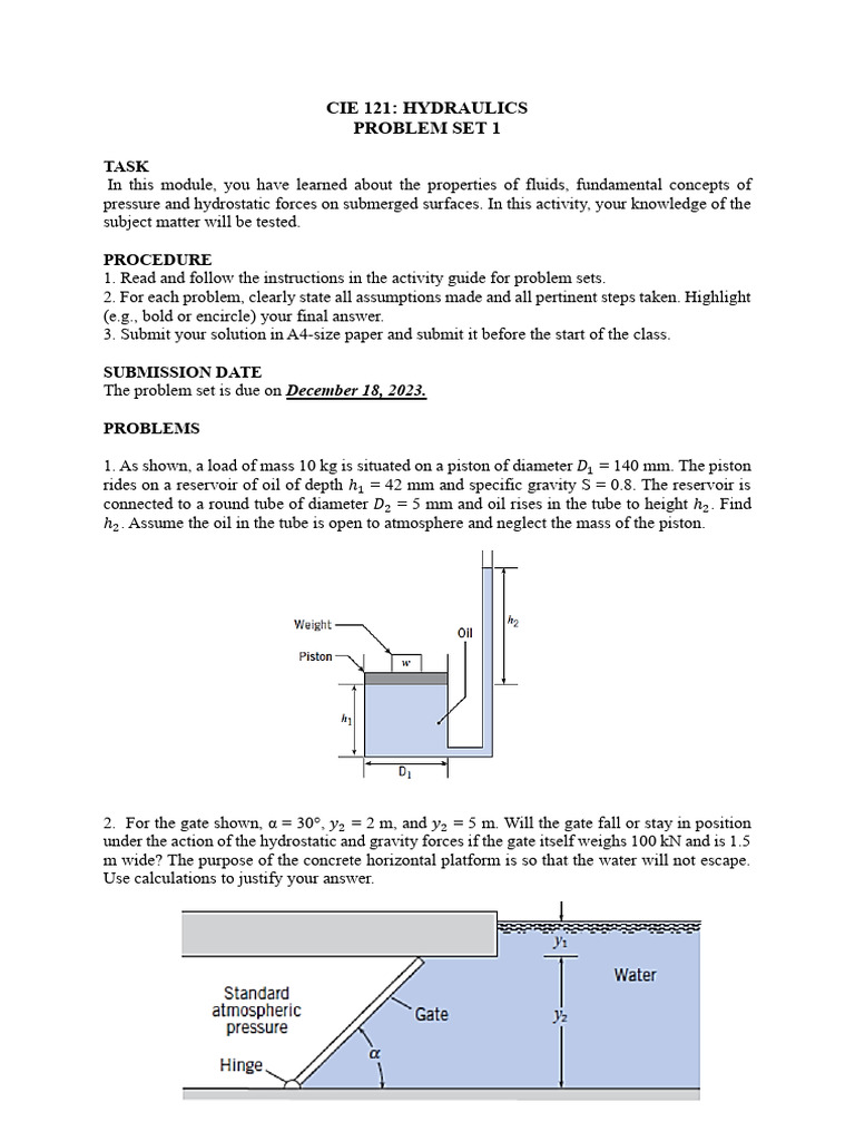 Hydraulics Problem Set | PDF