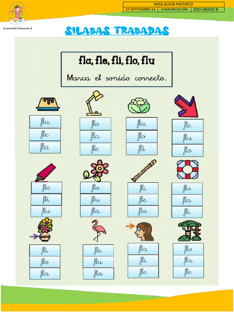 Ficha Comunicación Silabas Trabadas FL | PDF