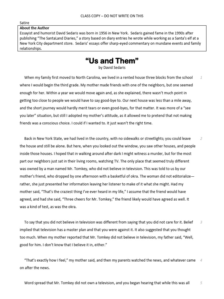 Understanding "Us and Them" by Sedaris | PDF | Mystery, Thriller ...