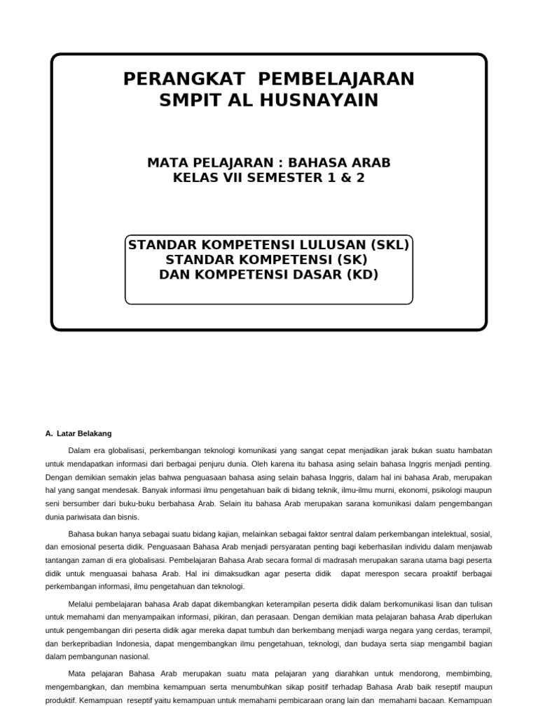 SKL Bahasa Arab Kls VII | PDF