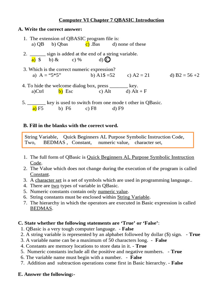 Computer VI Chapter 7 QBASIC Introductio1 | PDF