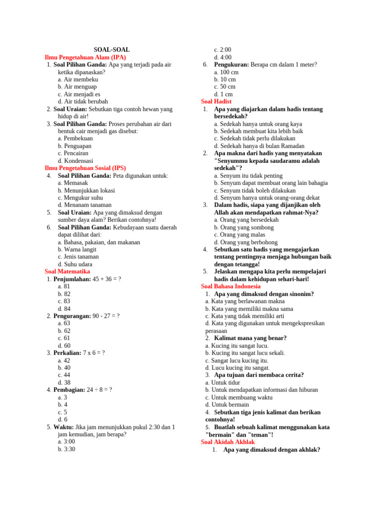 Soal Salwa 3 SD | PDF