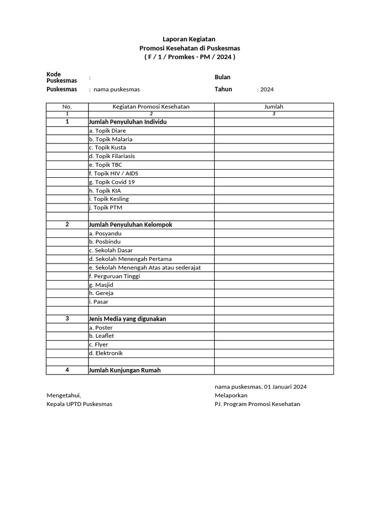 Format Pelaporan Promkes | PDF