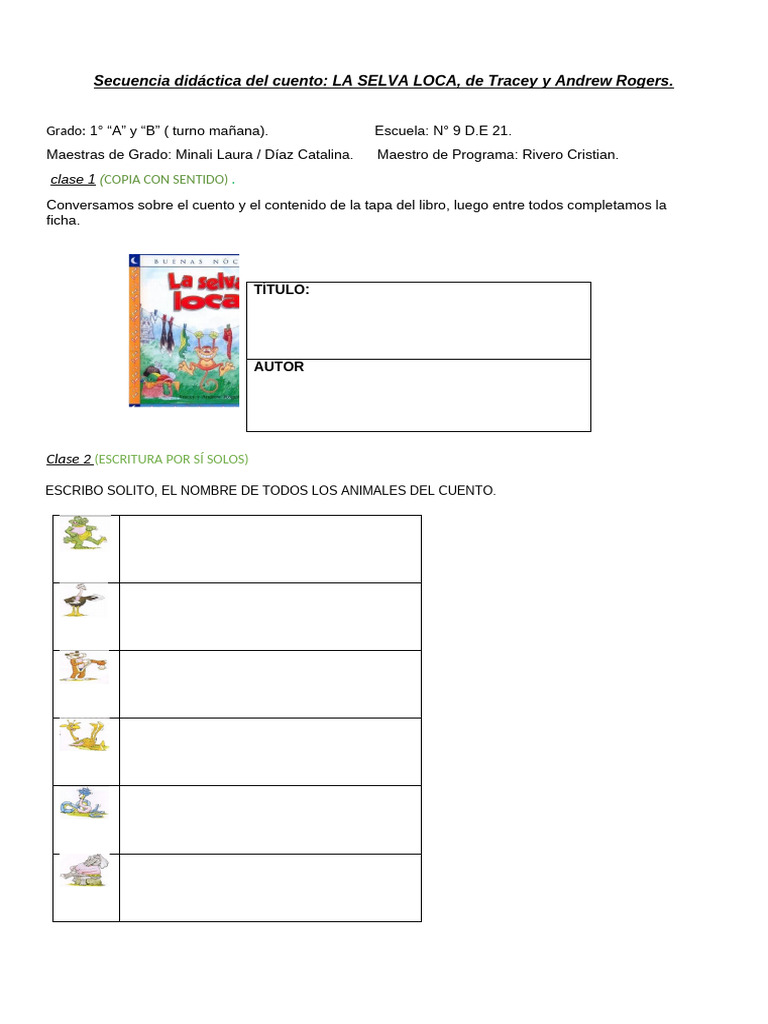 Secuencia Didáctica Del Cuento La Selva Loca | PDF