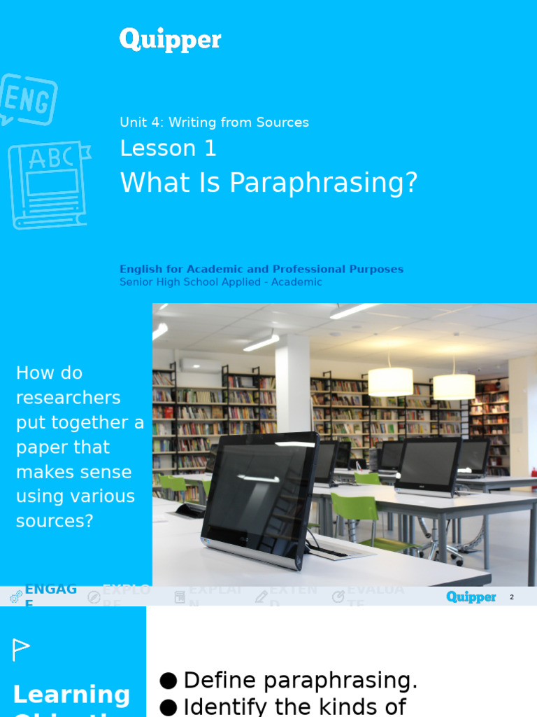 EAP 11 - 12 - Unit 4 - Lesson 1 - What Is Paraphrasing | PDF