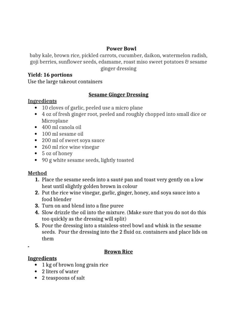 Power Bowl Recipe with Miso Dressing | PDF | Cooking, Food & Wine