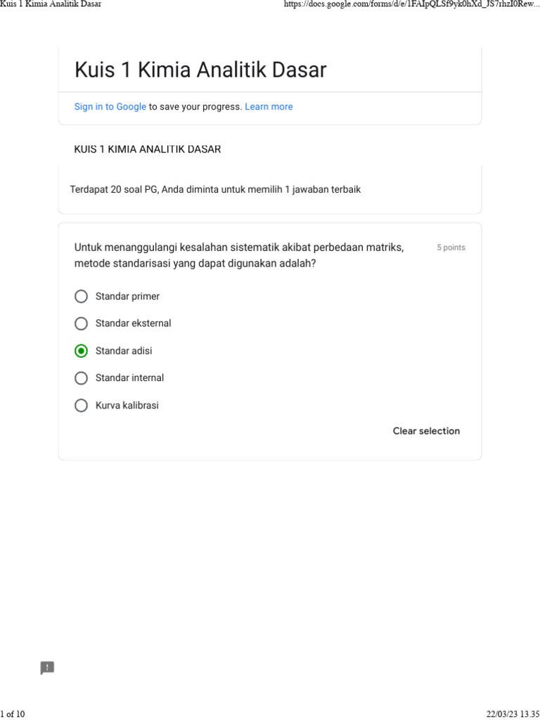 Kuis 1 Kimia Analitik Dasar | PDF