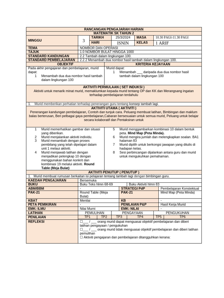 Rancangan Pengajarah Harian MT2 | PDF