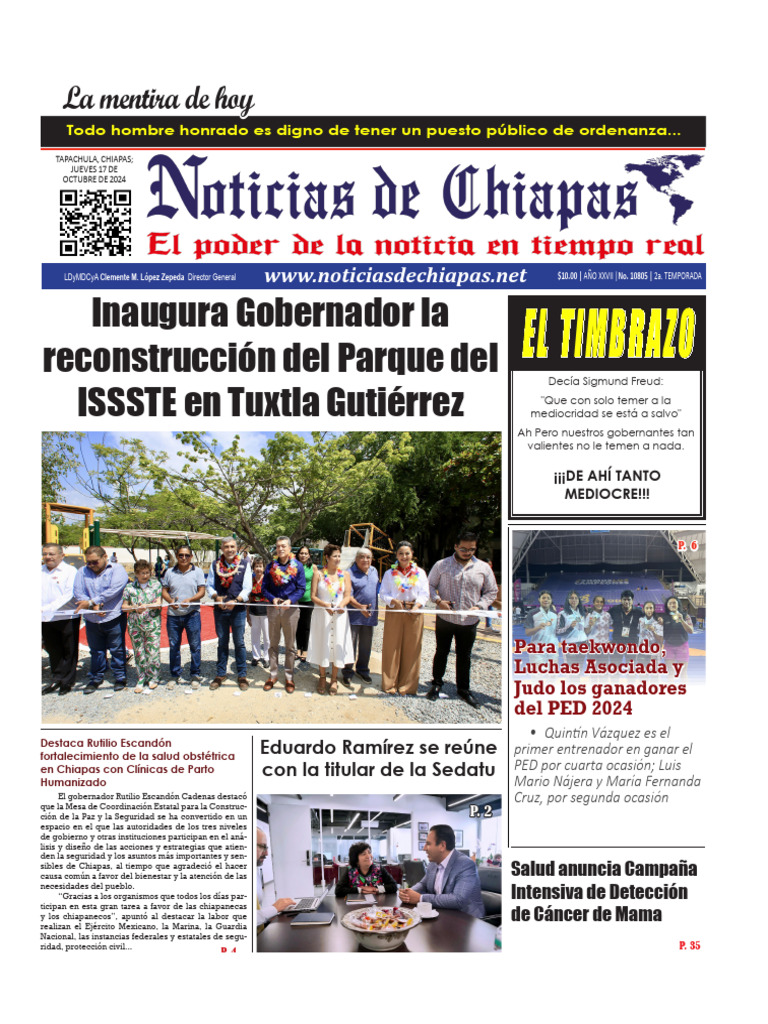 Periódico Noticias de Chiapas, Edición Virtual Jueves 17 de Octubre de ...