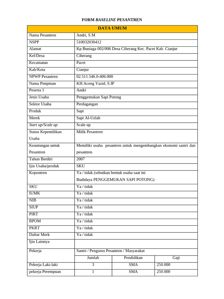 baseline data pesantren awal-update | PDF