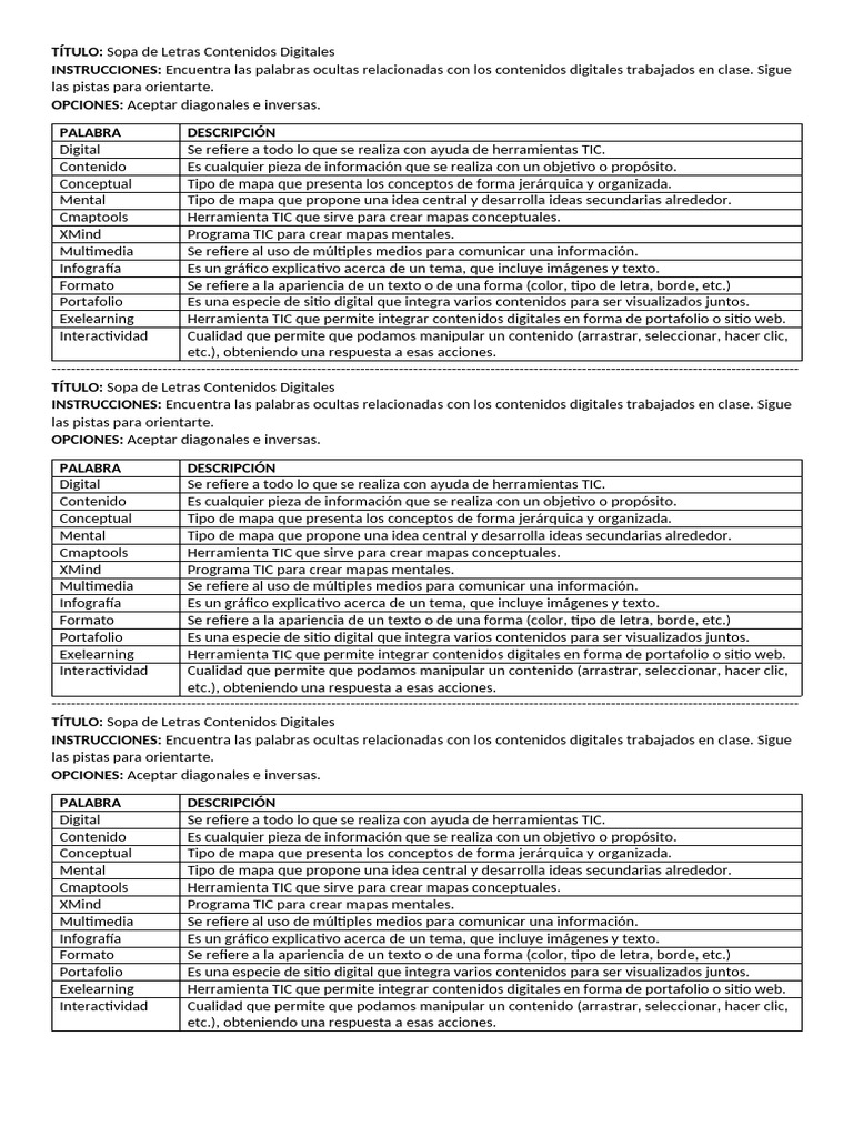 Actividad Sopa de Letras ExeLearning | PDF