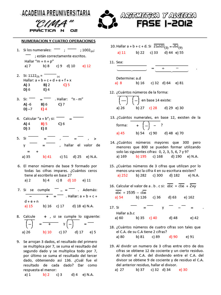 Pract 02 Numeracion 4 Operaciones | PDF