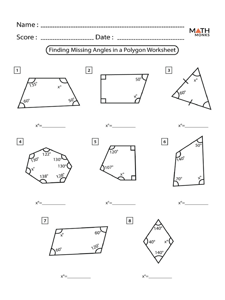 Finding Angles in Polygons Worksheet | PDF