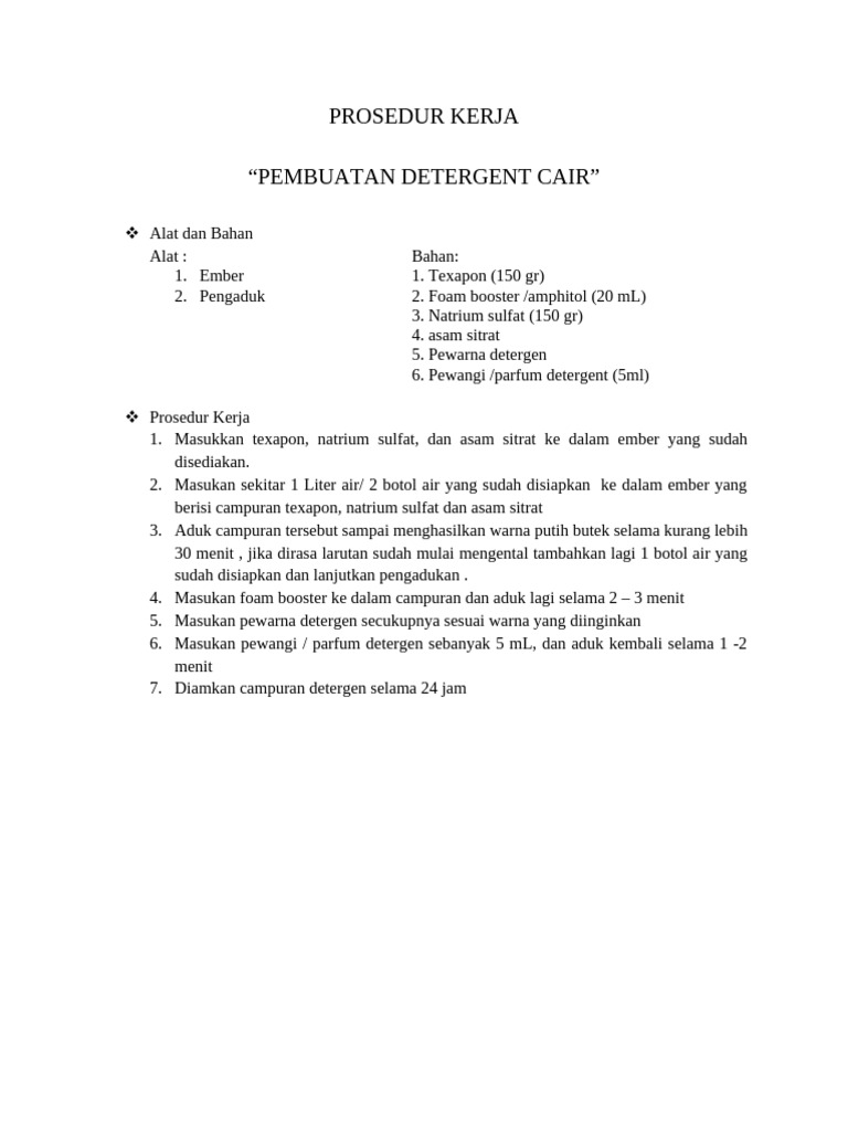 PEMBUATAN DETERGEN CAIR | PDF