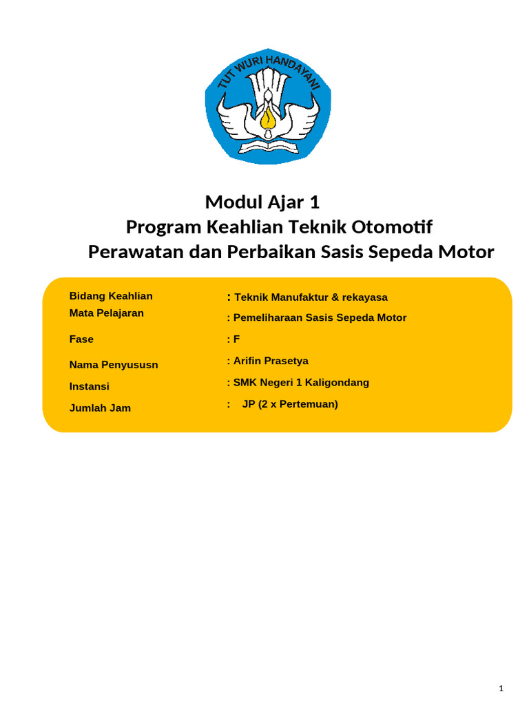 MODUL AJAR Perawatan Dan Perbaikan Sasis Sepeda Motor | PDF