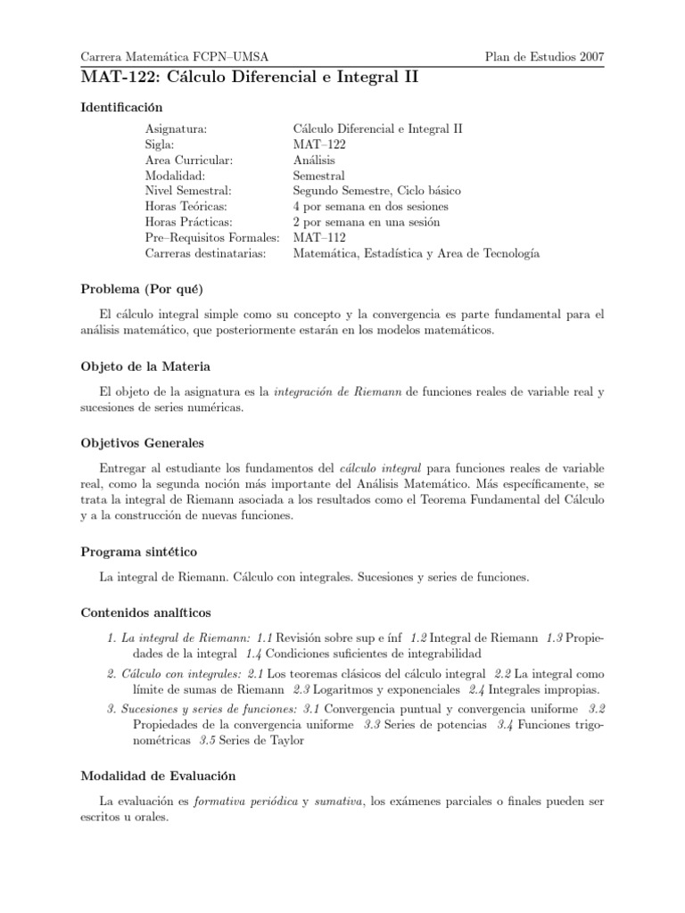 MAT-122- Calculo Diferencial e Integral II | PDF