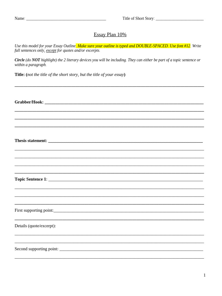 Template For Essay Plan f24 | PDF