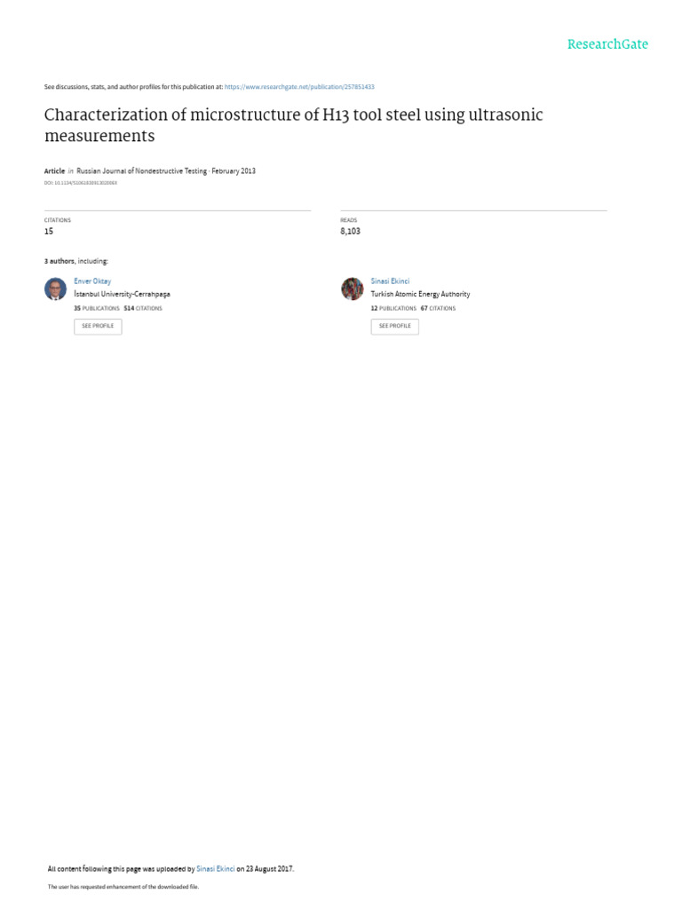 Characterization of Microstructure of H13 Tool Steel Using Ultrasonic ...