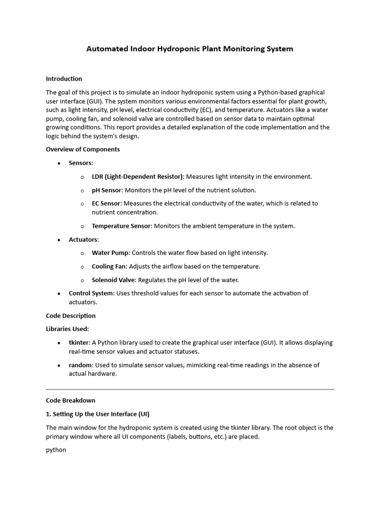 Automated Indoor Hydroponic Plant Monitoring System | PDF
