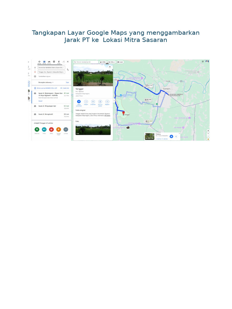 Tangkapan Layar Google Maps Yang Menggambarkan Jarak PT Ke Lokasi Mitra Sasaran | PDF