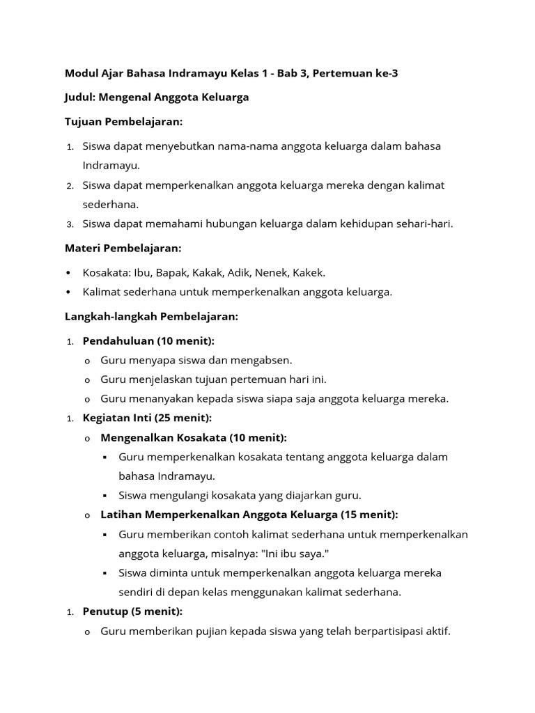 Modul Ajar Bahasa Indramayu Kelas 1 - Bab 3, Pertemuan Ke-3 - 20241012 - 183033 - 0000 | PDF ...