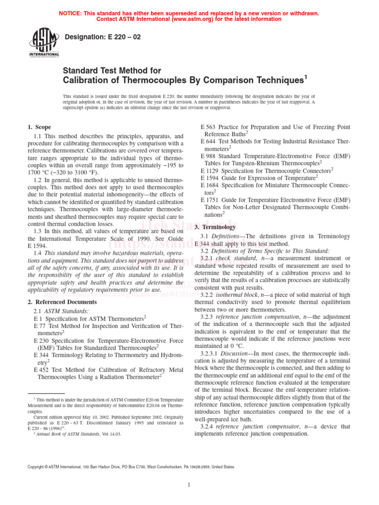 ASTM-E220-02 For Standar Test Method Kalibrasi Termocouple | PDF