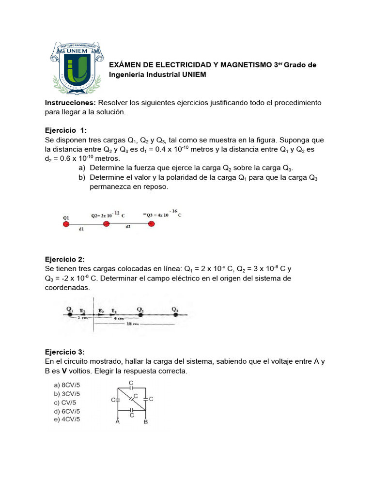 Examen Electricidad y Magnetismo | PDF | Ciencia y matemáticas