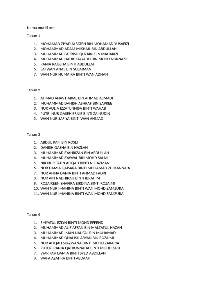 Nama Murid RMT 2024 | PDF