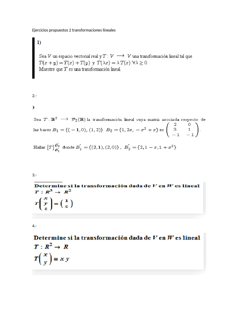 Ejercicios propuestos 2 transformaciones lineales | PDF