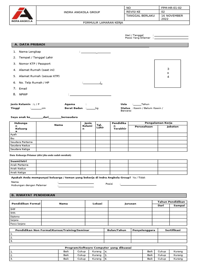 Form Biodata Karyawan-2024 | PDF