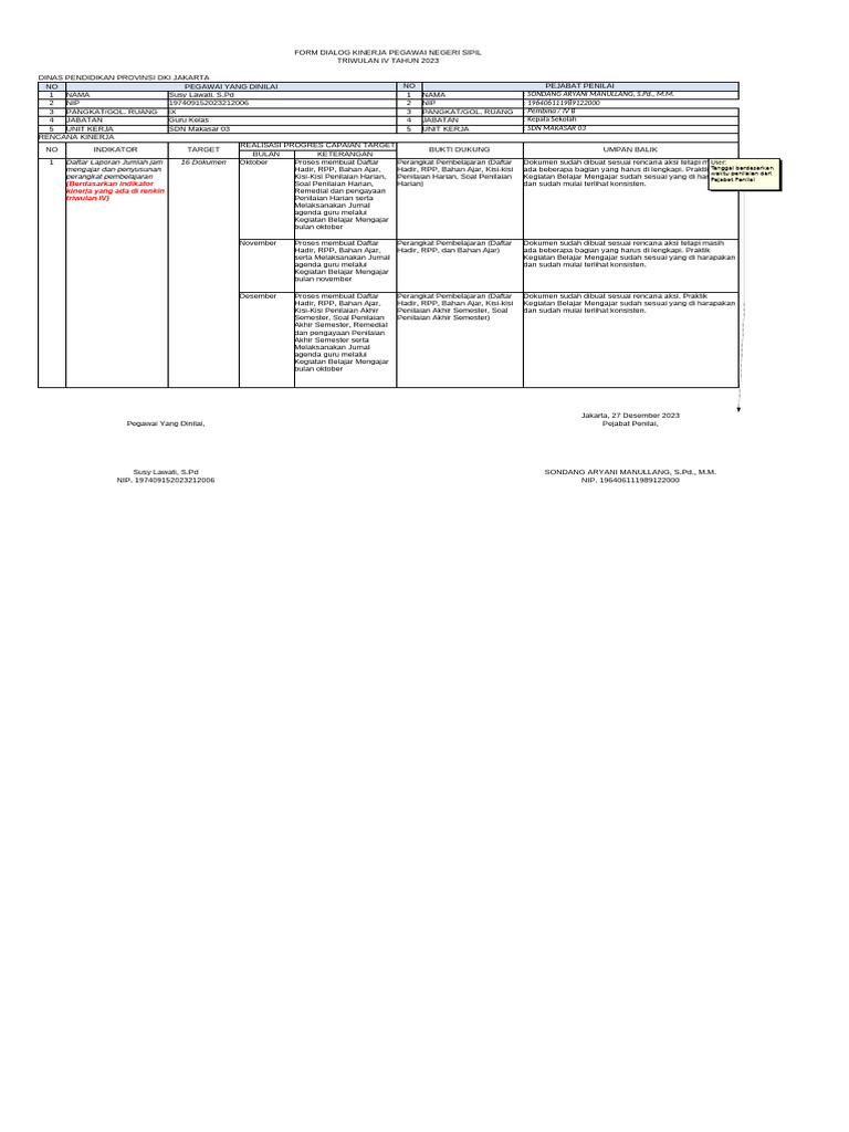 Form Dialog Kinerja - Krisna | PDF