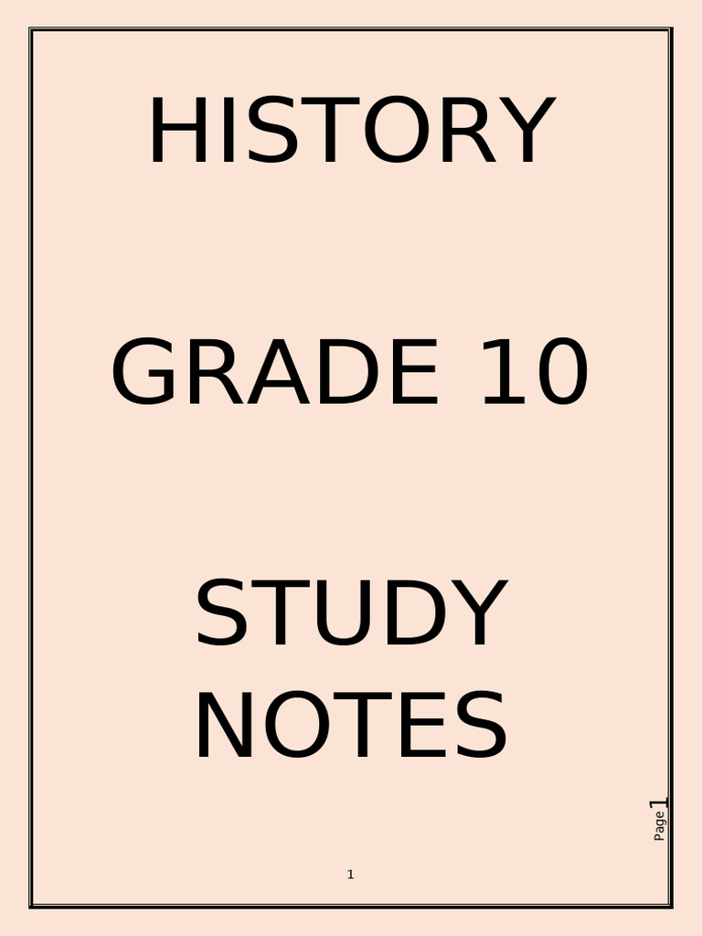 Grade 10 History Study Notes 2023 | PDF