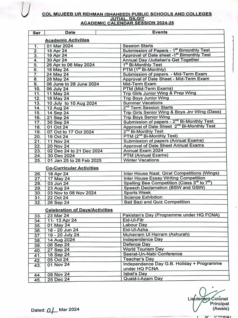 Academic Calendar Session 2024 25 | PDF